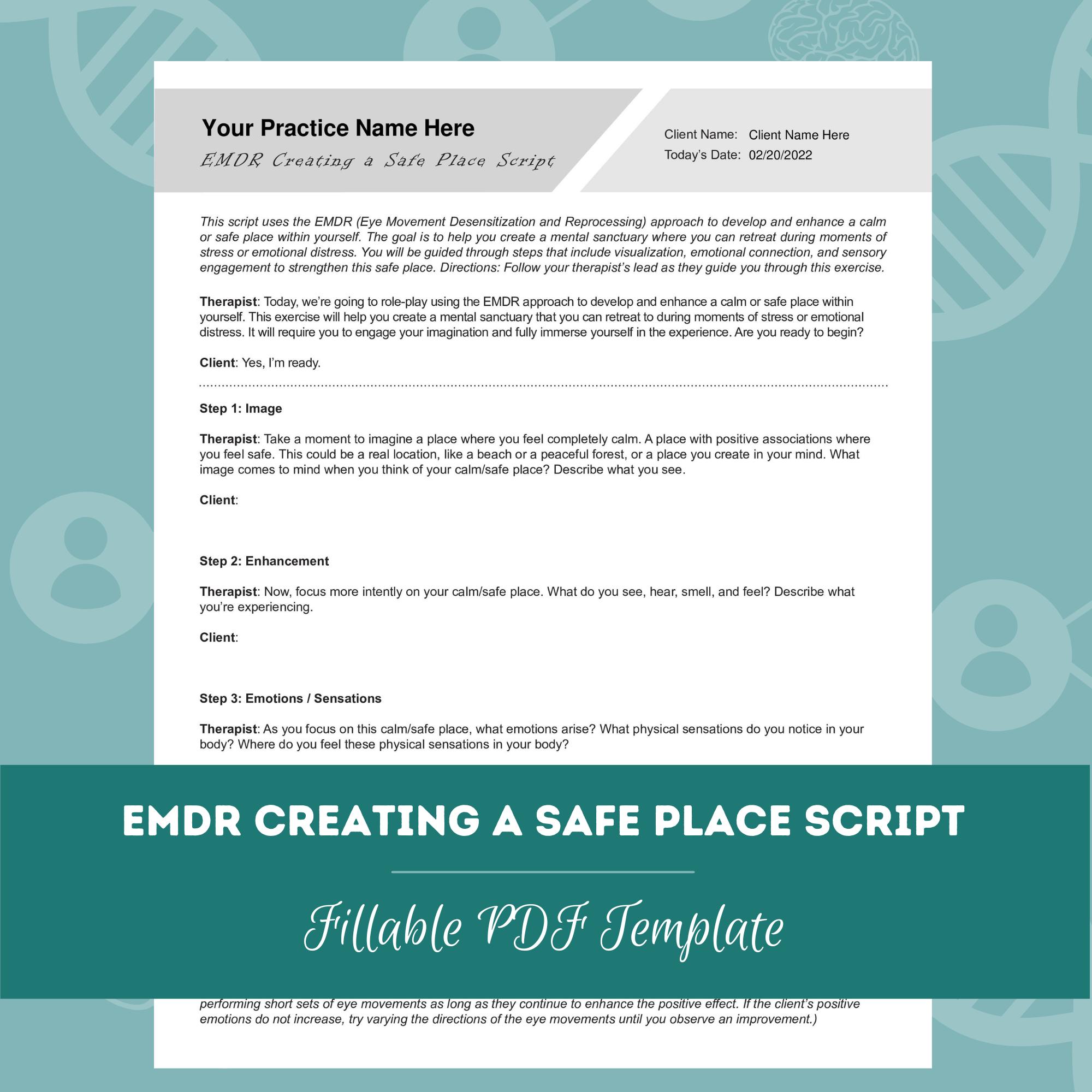 EMDR Creating a Safe Place Script Worksheet | Fillable PDF | Counselors ...