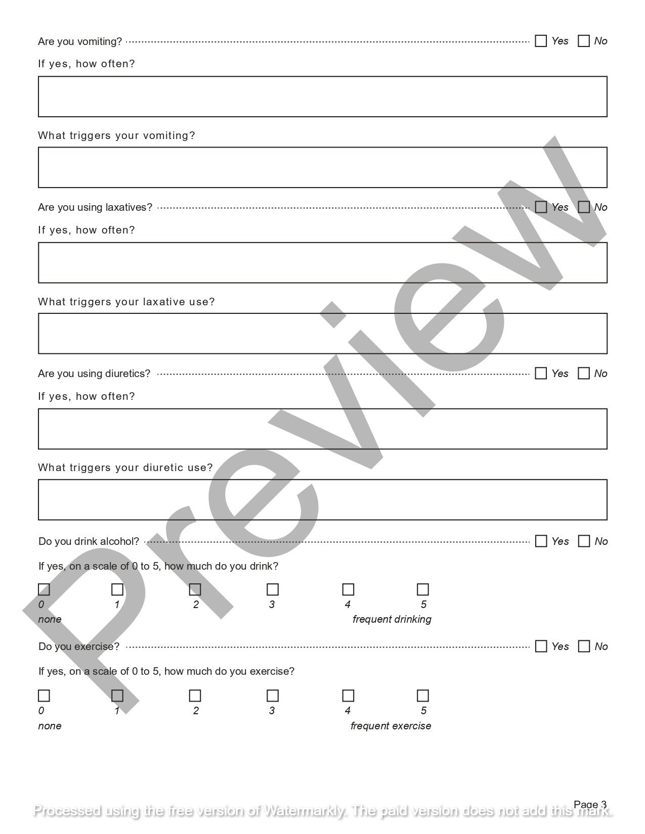 Eating Disorder Assessment Template | Editable / Fillable PDF | for ...