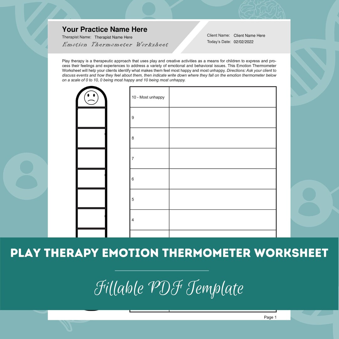 Play Therapy Emotion Thermometer Worksheet | Editable / Fillable PDF ...