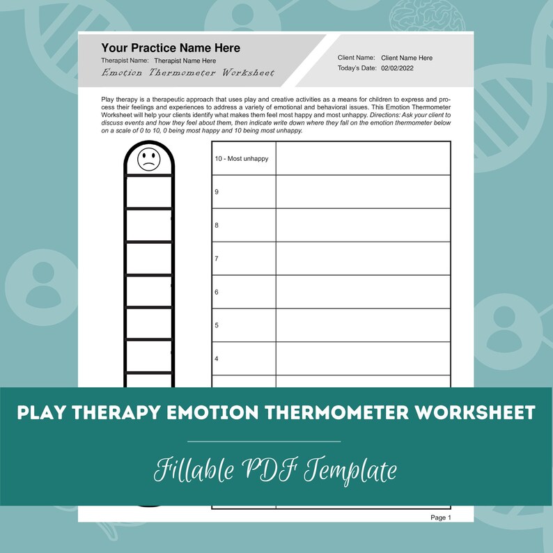 Play Therapy Emotion Thermometer Worksheet | Editable / Fillable PDF ...
