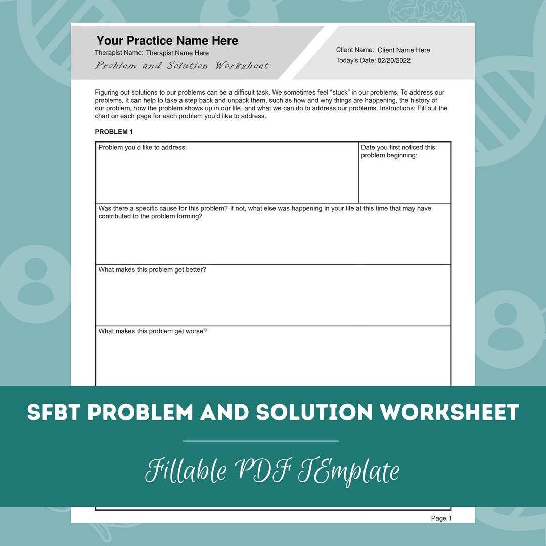 SFBT Problem and Solution Worksheet | Editable / Fillable PDF Template ...