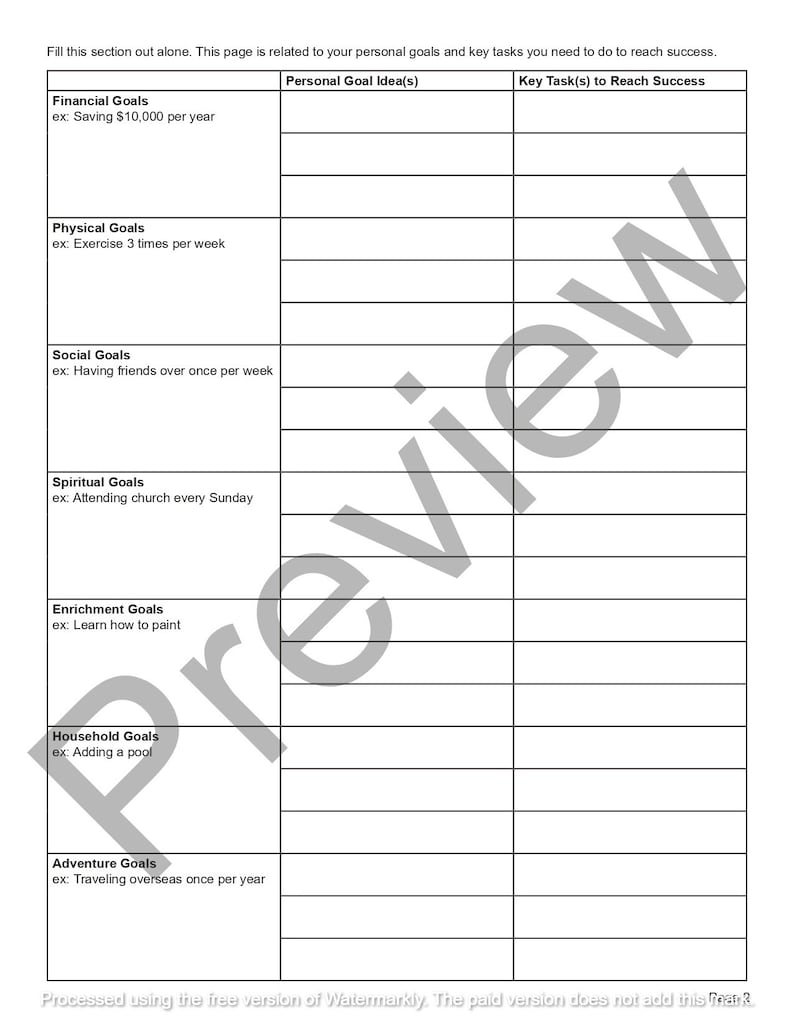 Goal Setting for Couples Worksheet | Editable / Fillable PDF Template ...