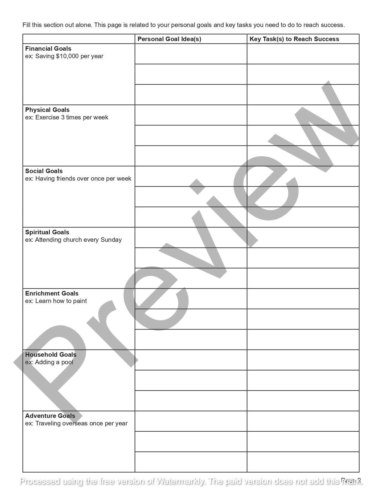 Goal Setting for Couples Worksheet | Editable / Fillable PDF Template ...