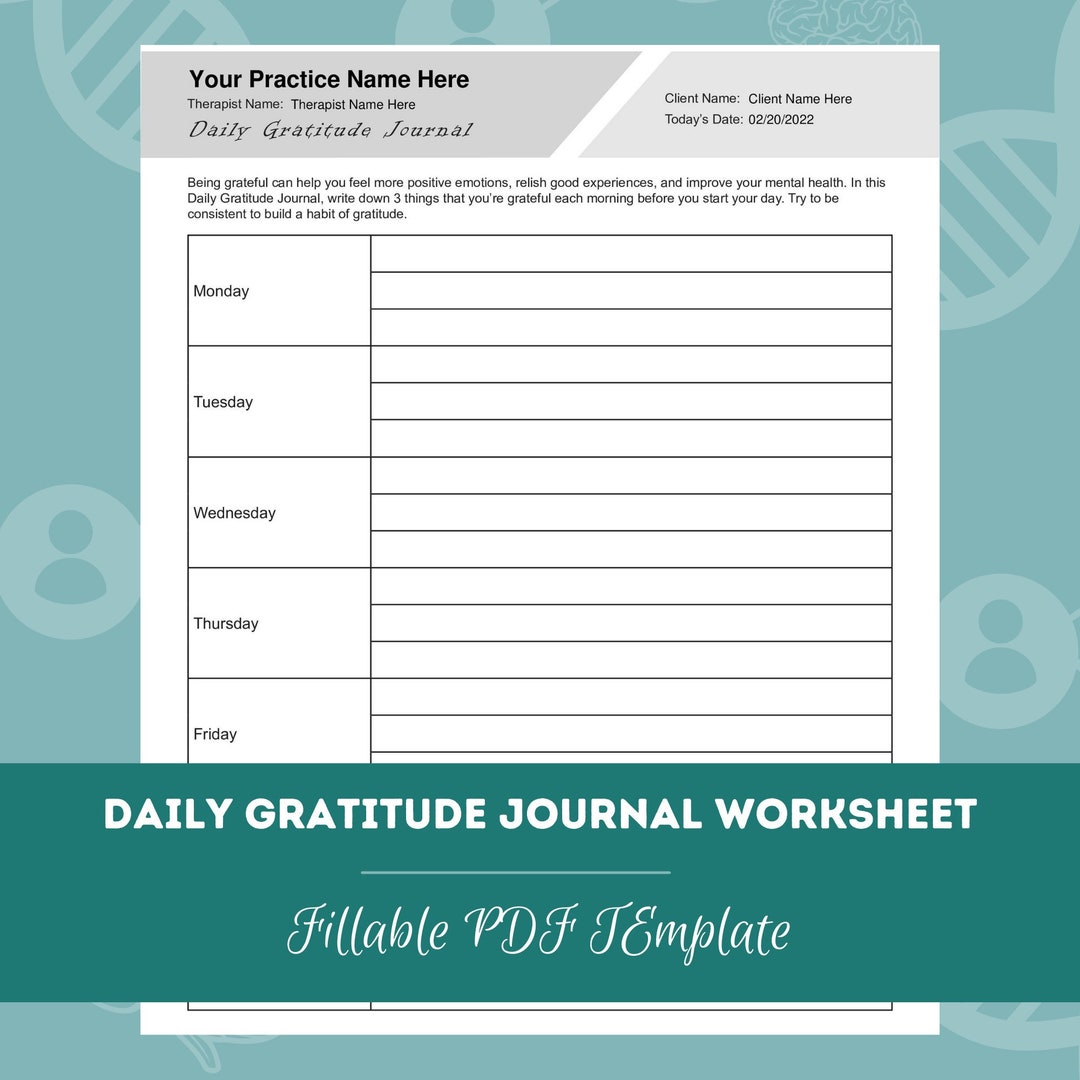 Daily Gratitude Journal Worksheet | Editable / Fillable PDF Template ...