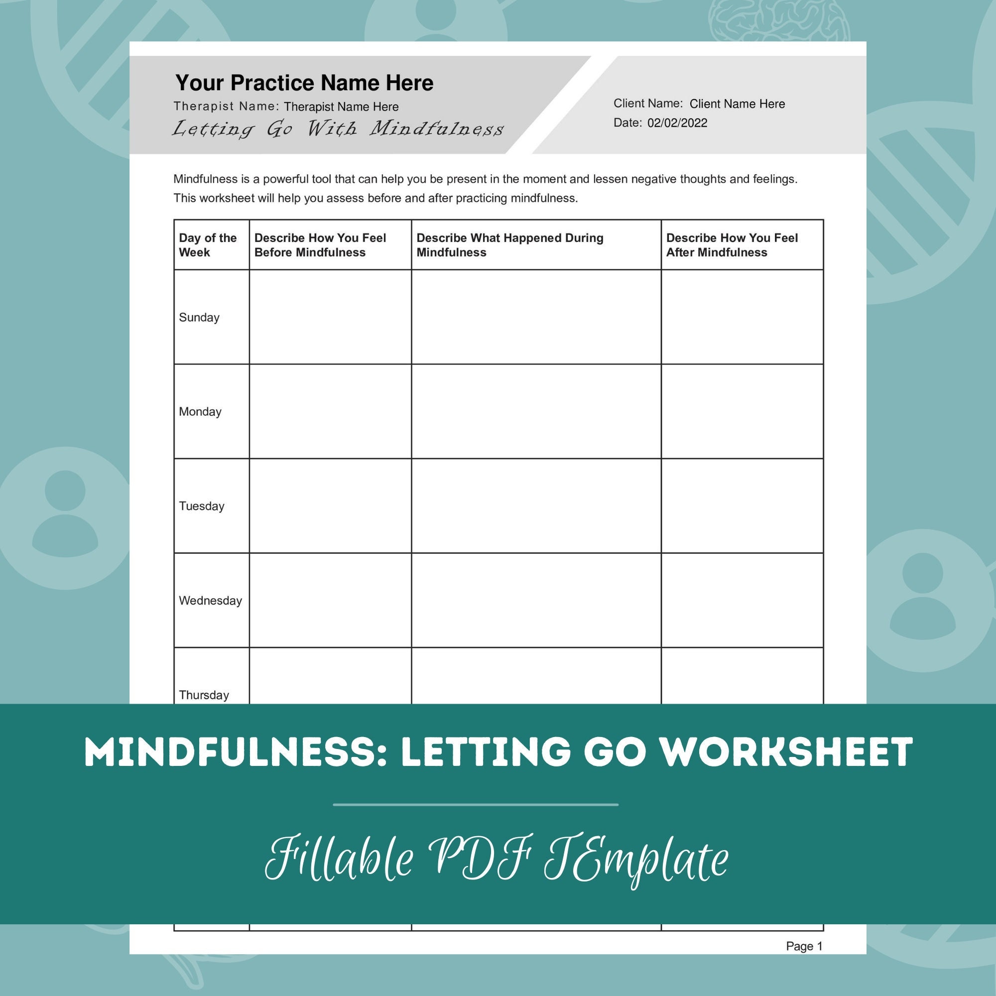 Mindfulness - Letting Go Worksheet | Editable / Fillable PDF | for ...