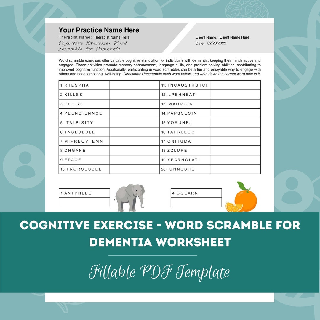 Word Scramble Exercise for Dementia Worksheet | Fillable PDF | for ...