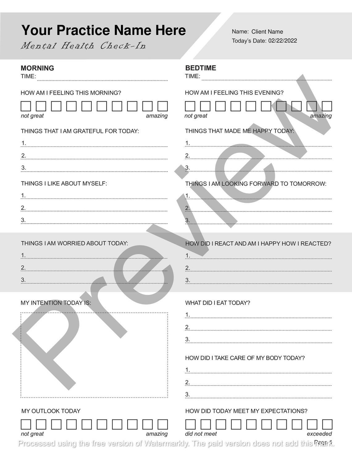 Mental Health Check-in Template | Editable / Fillable PDF | for ...