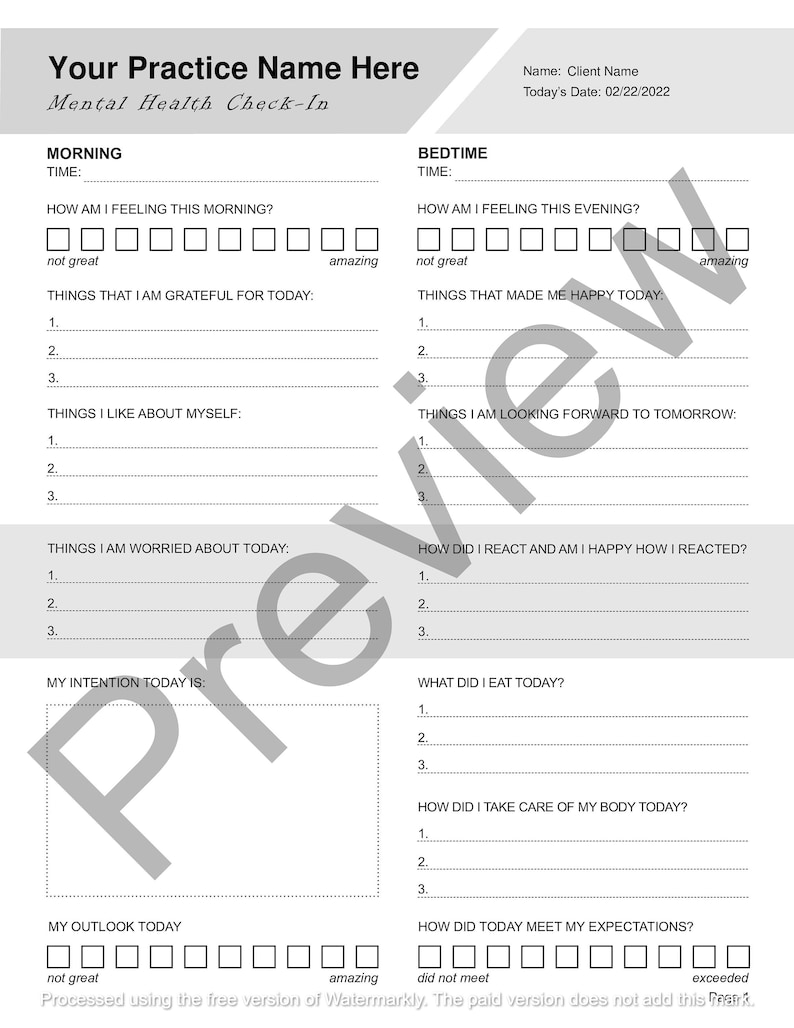 Mental Health Check-in Template | Editable / Fillable PDF | for ...