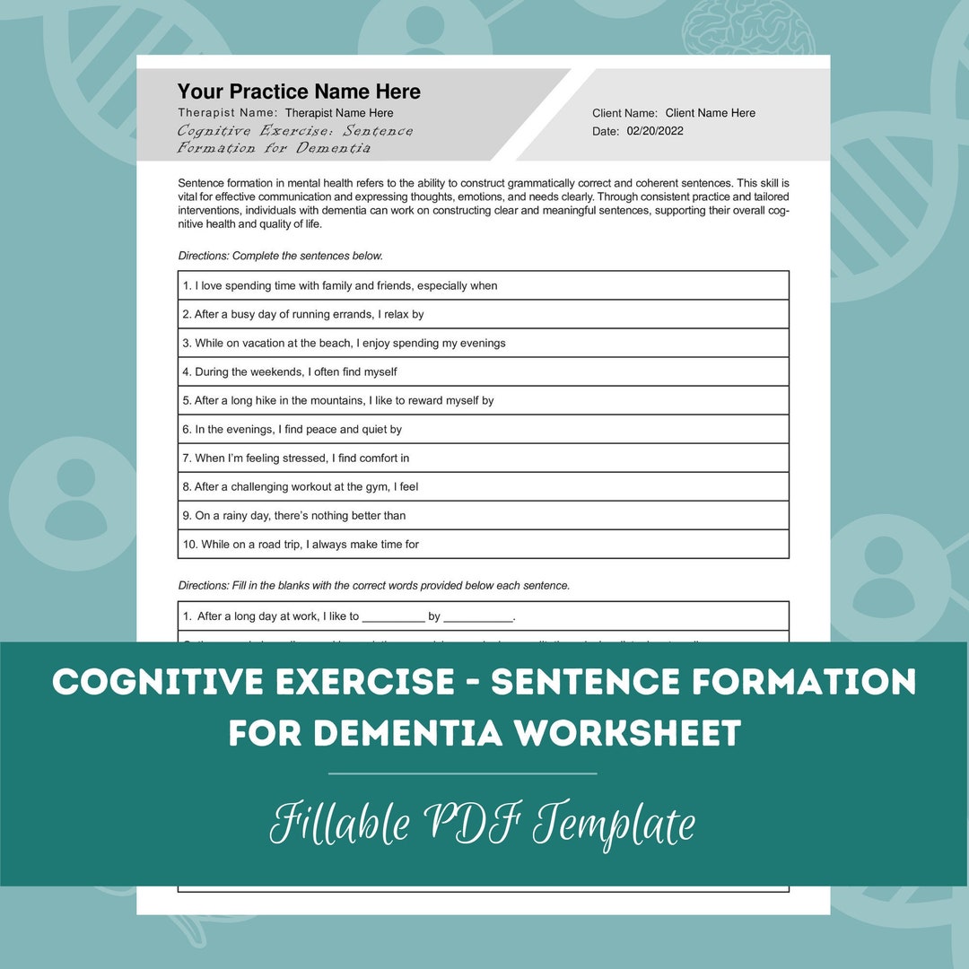 Sentence Formation Exercise for Dementia Worksheet | Fillable PDF | for ...