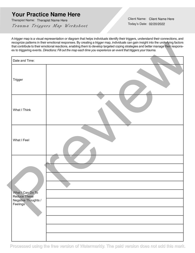 Trauma Triggers Map Worksheet | Editable / Fillable PDF Template | for ...