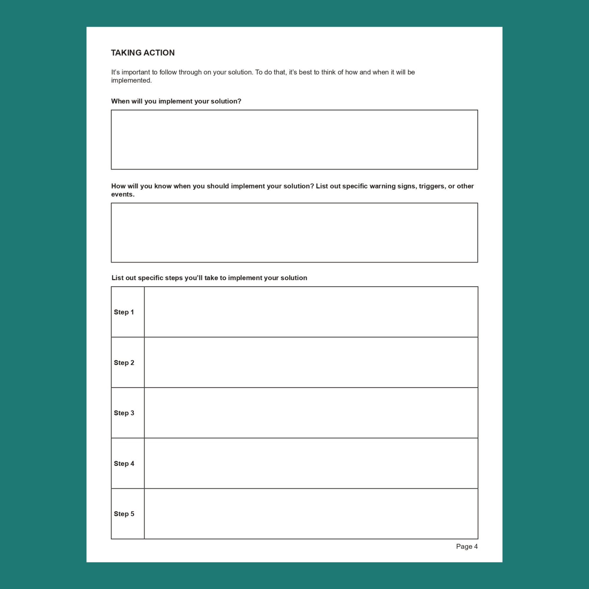 CBT: Problem Solving Worksheet | Editable / Fillable PDF | for ...