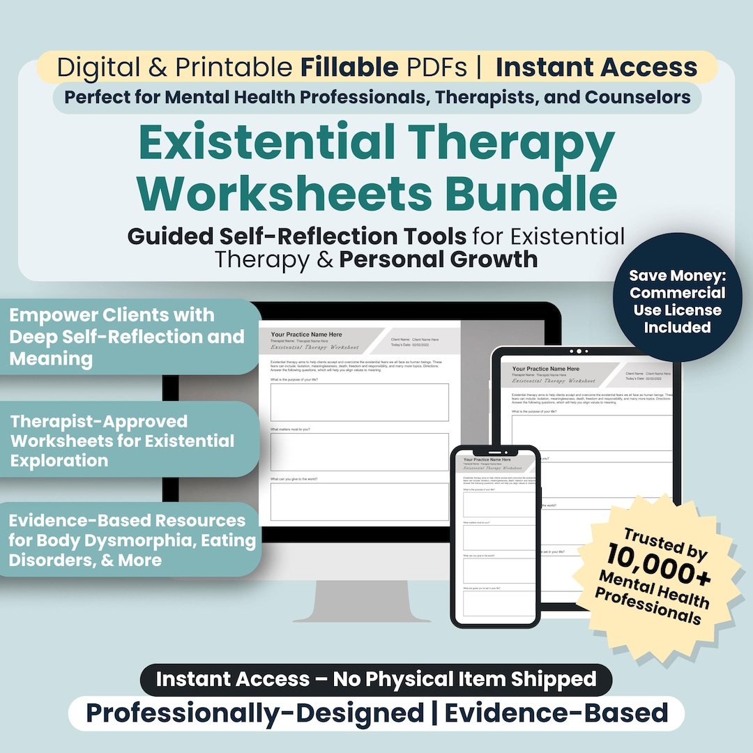 Existential Therapy Worksheets Bundle, 16 Fillable/printable PDF ...