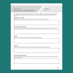 CBT: Behavioral Experiment Worksheet | Editable / Fillable PDF | for ...