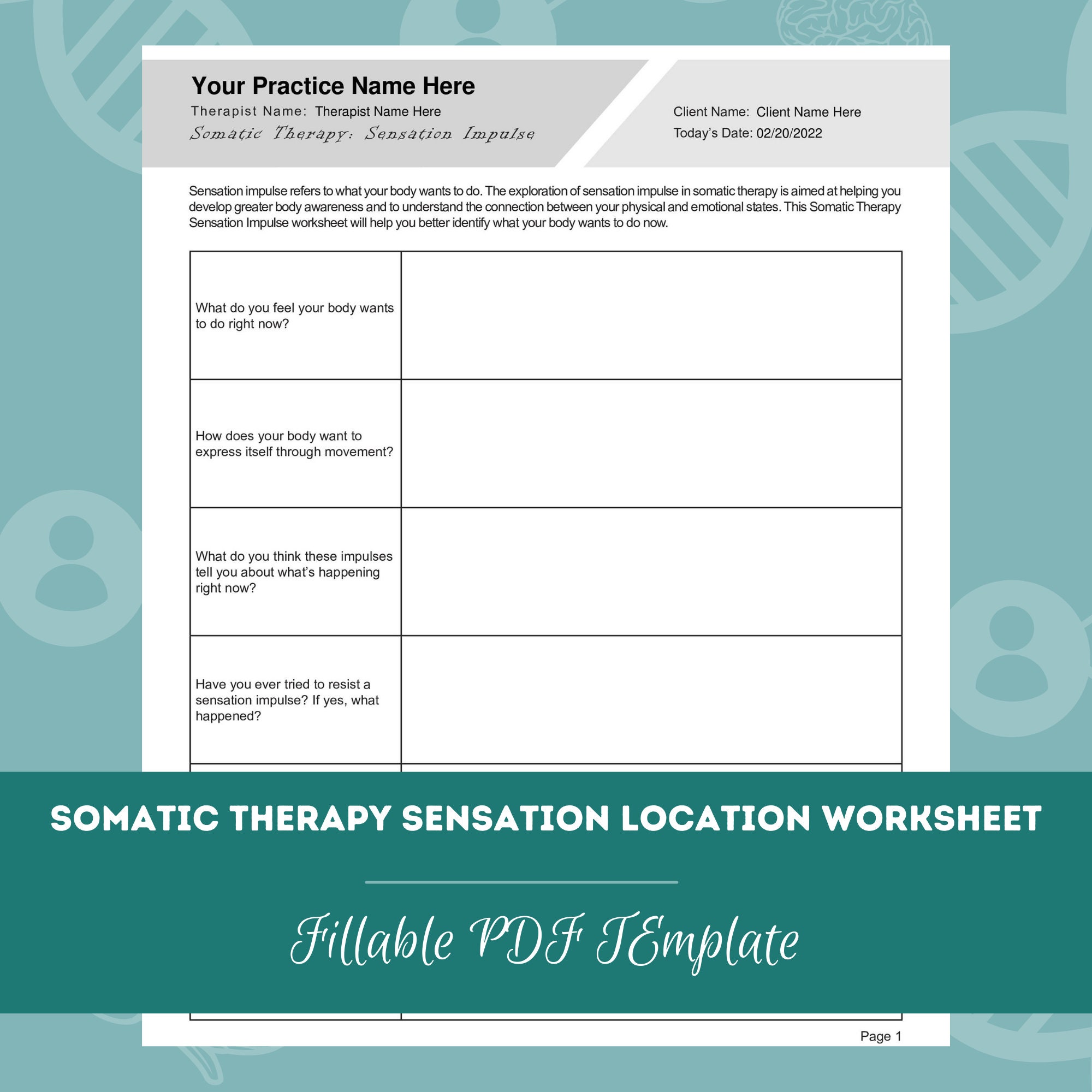 Somatic Therapy Worksheets Bundle, 23 Fillable/printable PDF Templates ...