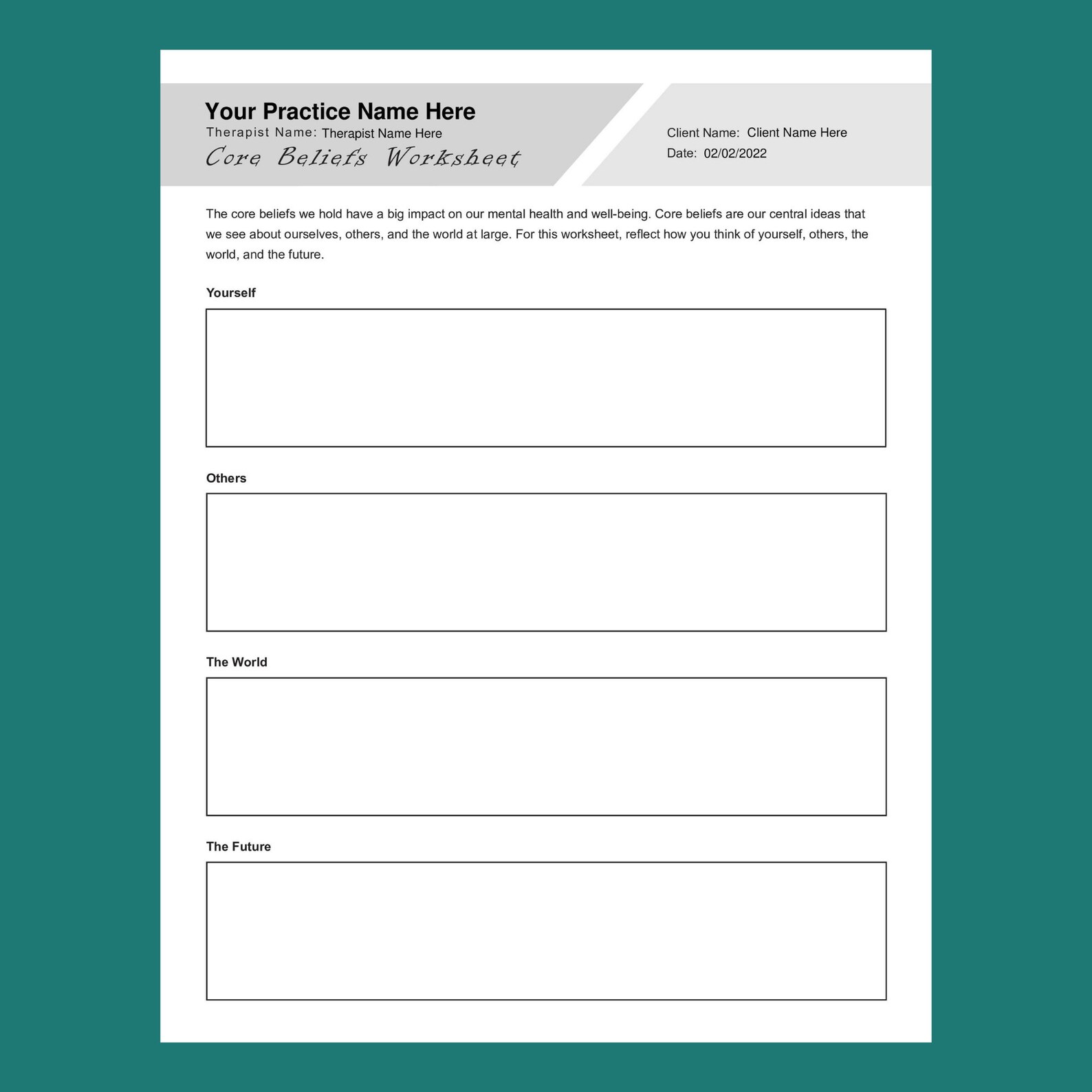 CBT: Core Beliefs Worksheet | Editable / Fillable PDF | for Counselors ...