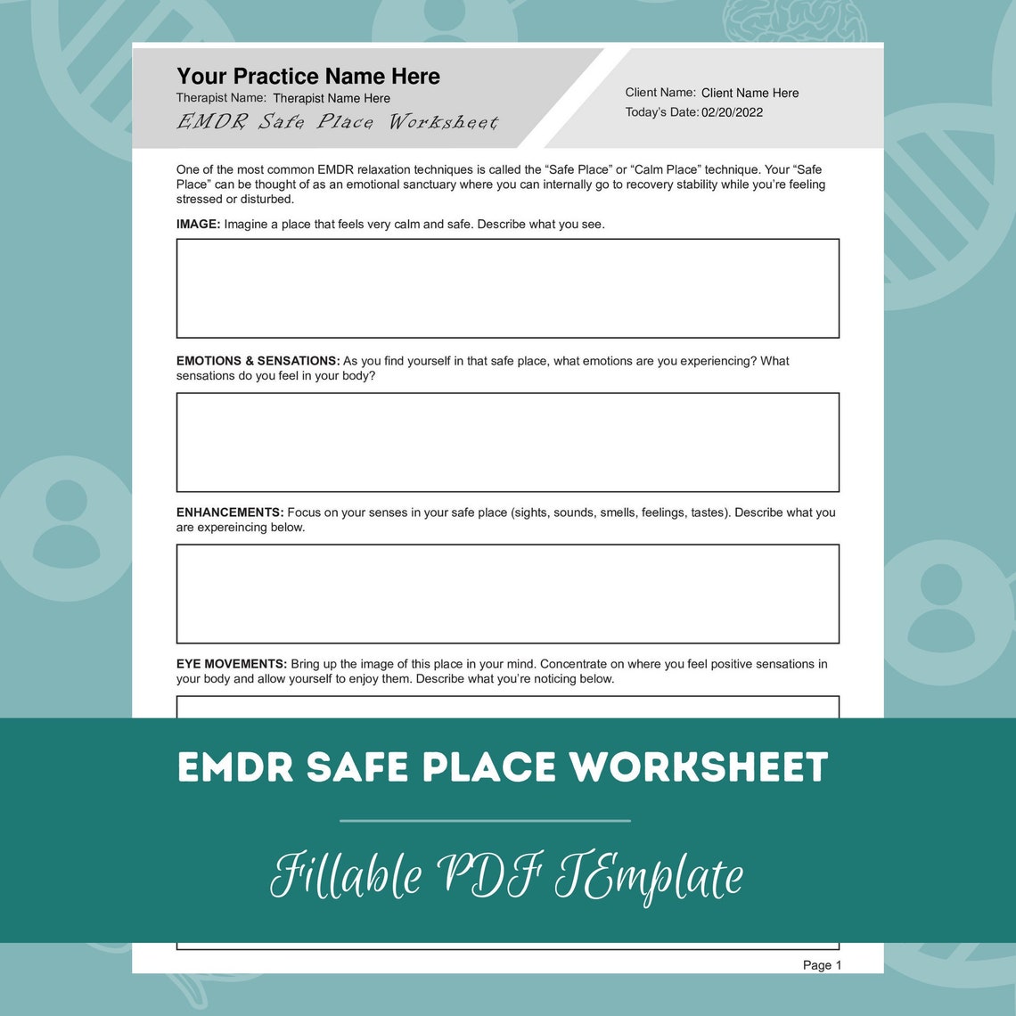 EMDR Safe Place Worksheet | Editable / Fillable PDF Template | for ...
