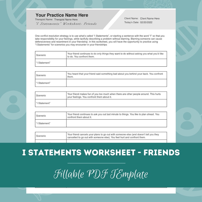 I Statements Worksheet for Friends | Editable / Fillable PDF Template ...