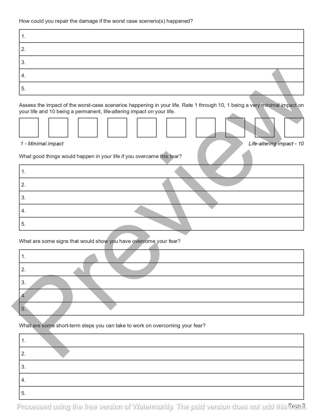Overcoming Fear Worksheet | Editable / Fillable PDF | for Counselors ...