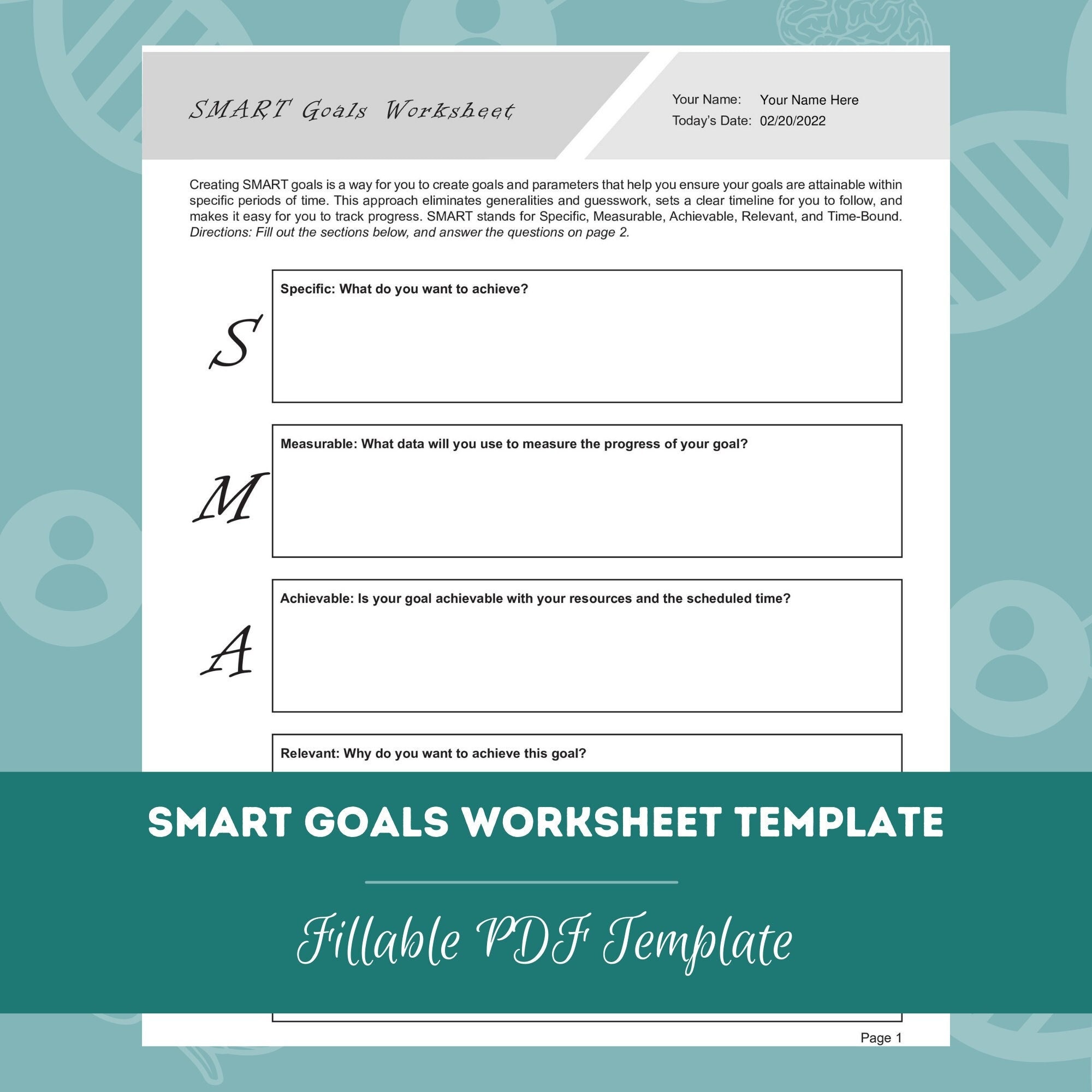 SMART Goals Worksheet | Editable / Fillable / Printable PDF Template - Etsy