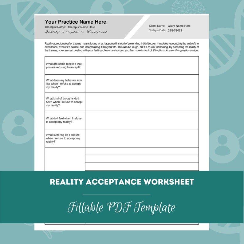 Reality Acceptance Worksheet | Editable / Fillable PDF Template | for ...
