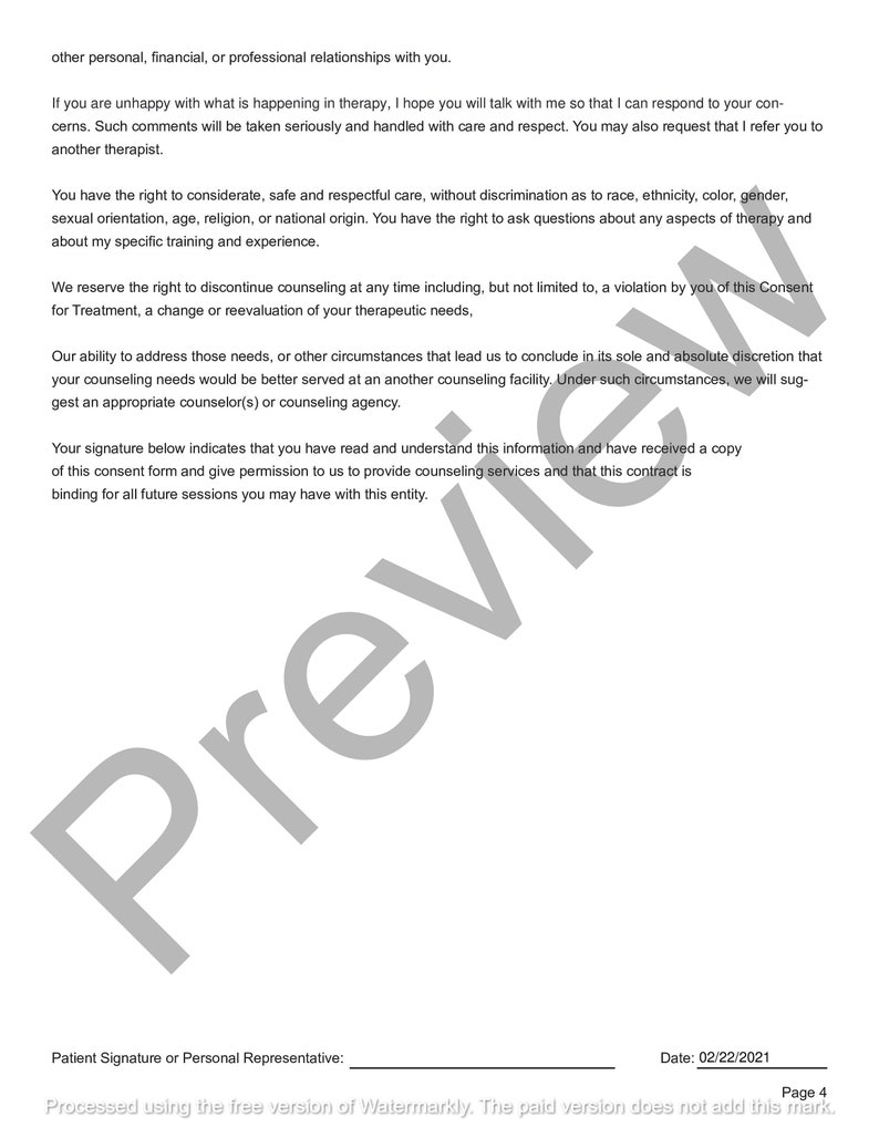 Informed Consent Form for Counseling | Editable / Fillable PDF Template ...