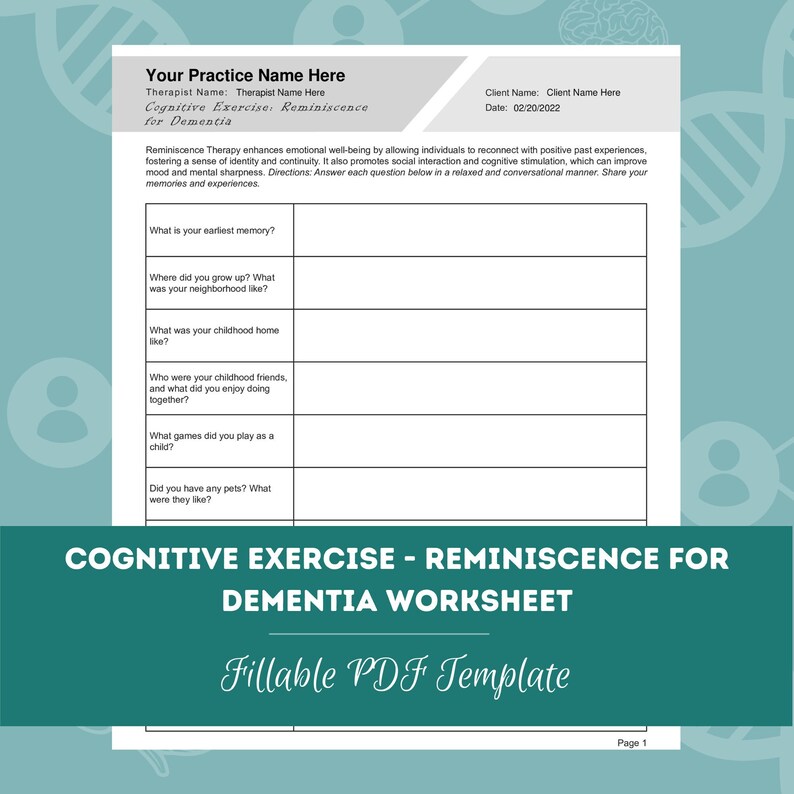 Reminiscence Exercise for Dementia Worksheet | Fillable PDF | for ...