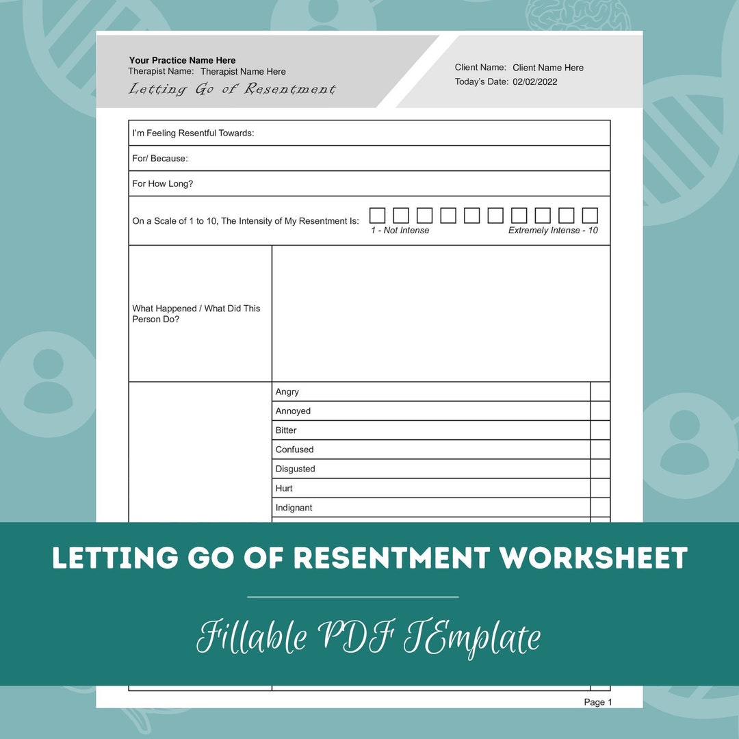 Letting Go of Resentment Worksheet | Editable / Fillable PDF Template ...