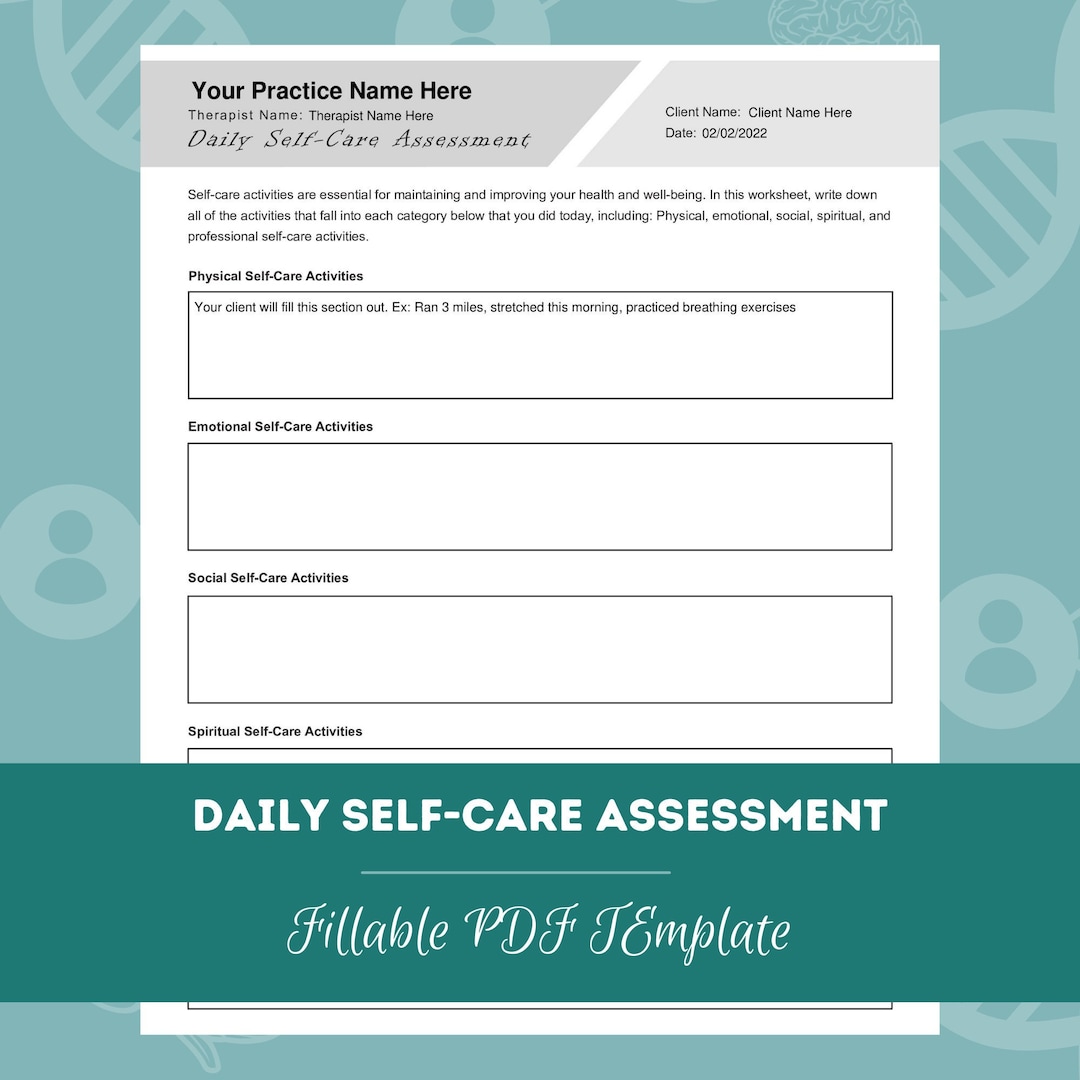 Daily Self-care Assessment | Editable / Fillable PDF Template | for ...
