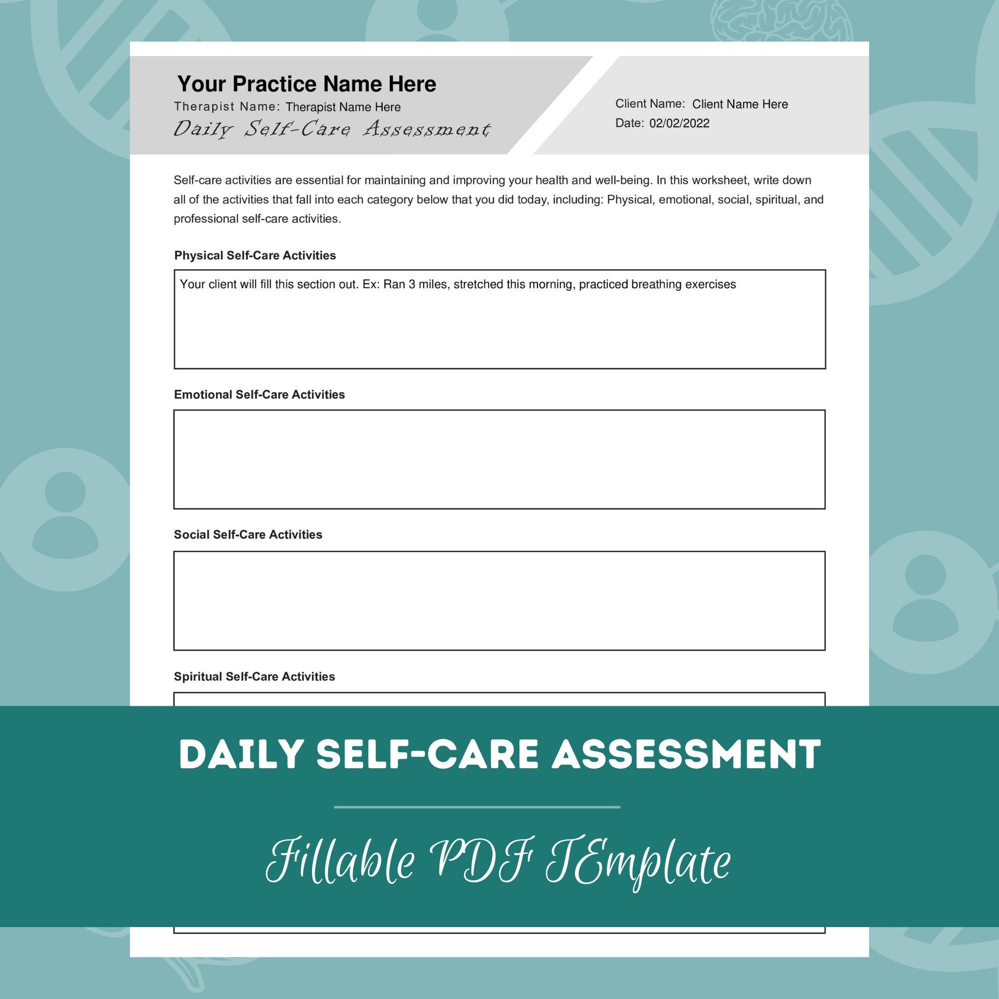 Daily Self-care Assessment | Editable / Fillable PDF Template | for ...