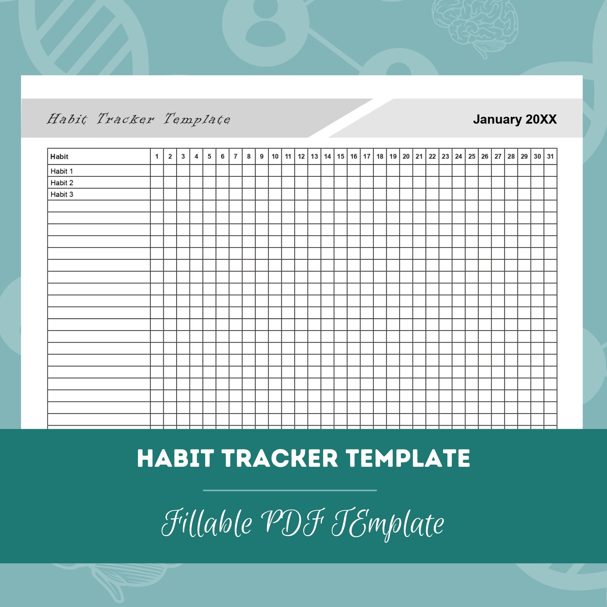 Habit Tracker Template | Editable / Fillable PDF Template | for ...