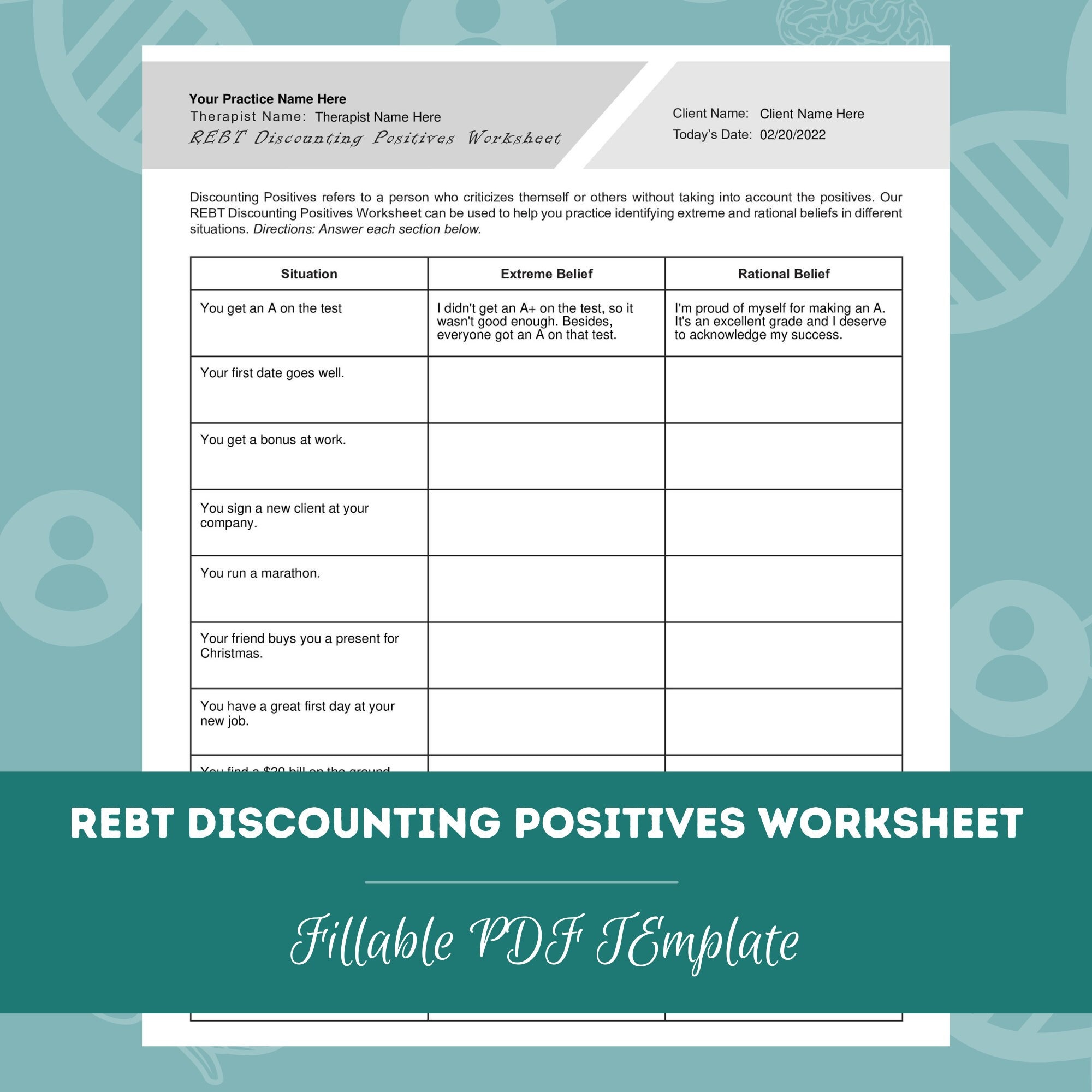 REBT Discounting Positives Worksheet | Editable / Fillable PDF Template ...