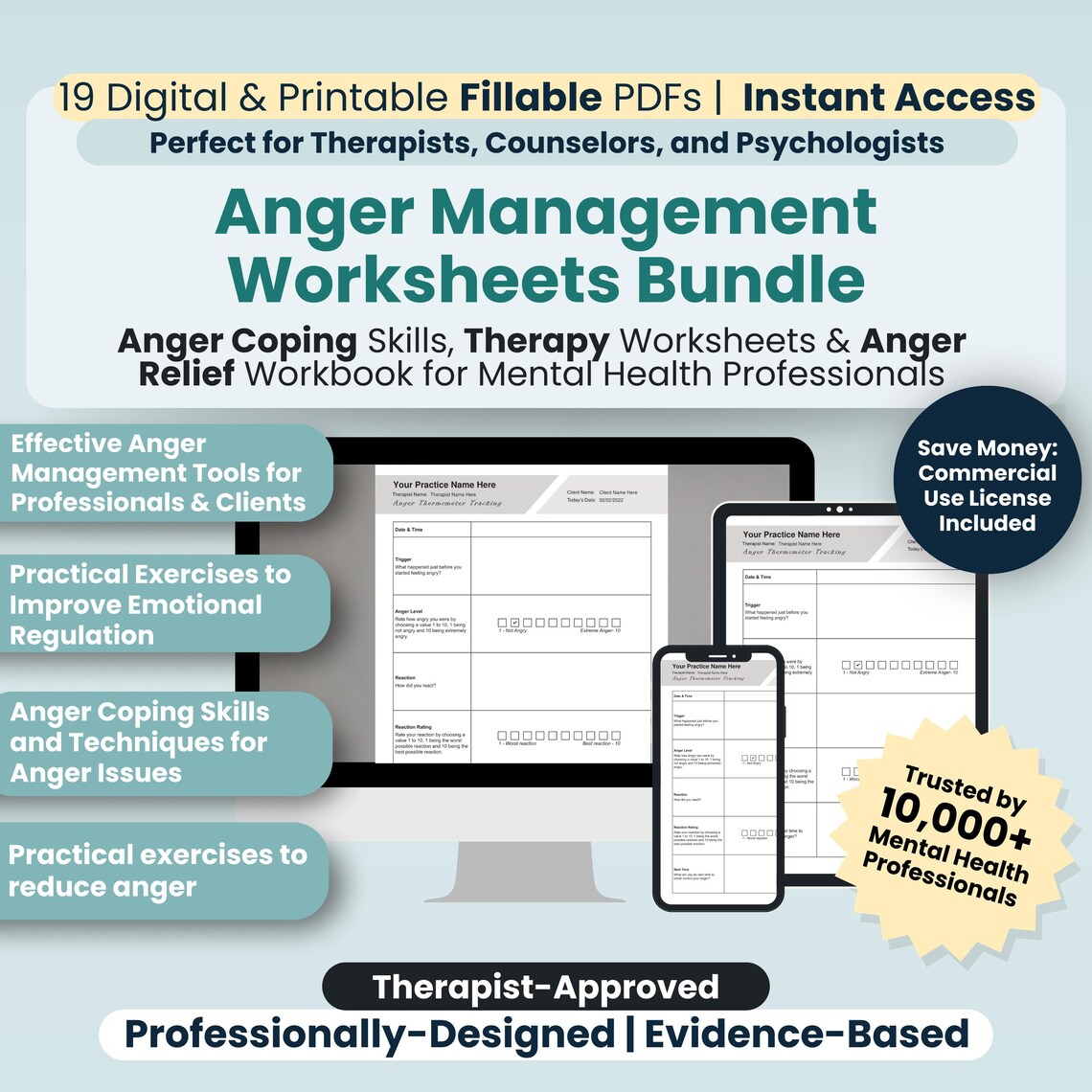 Anger Management Worksheets Bundle, 19 Fillable/printable PDF Templates ...