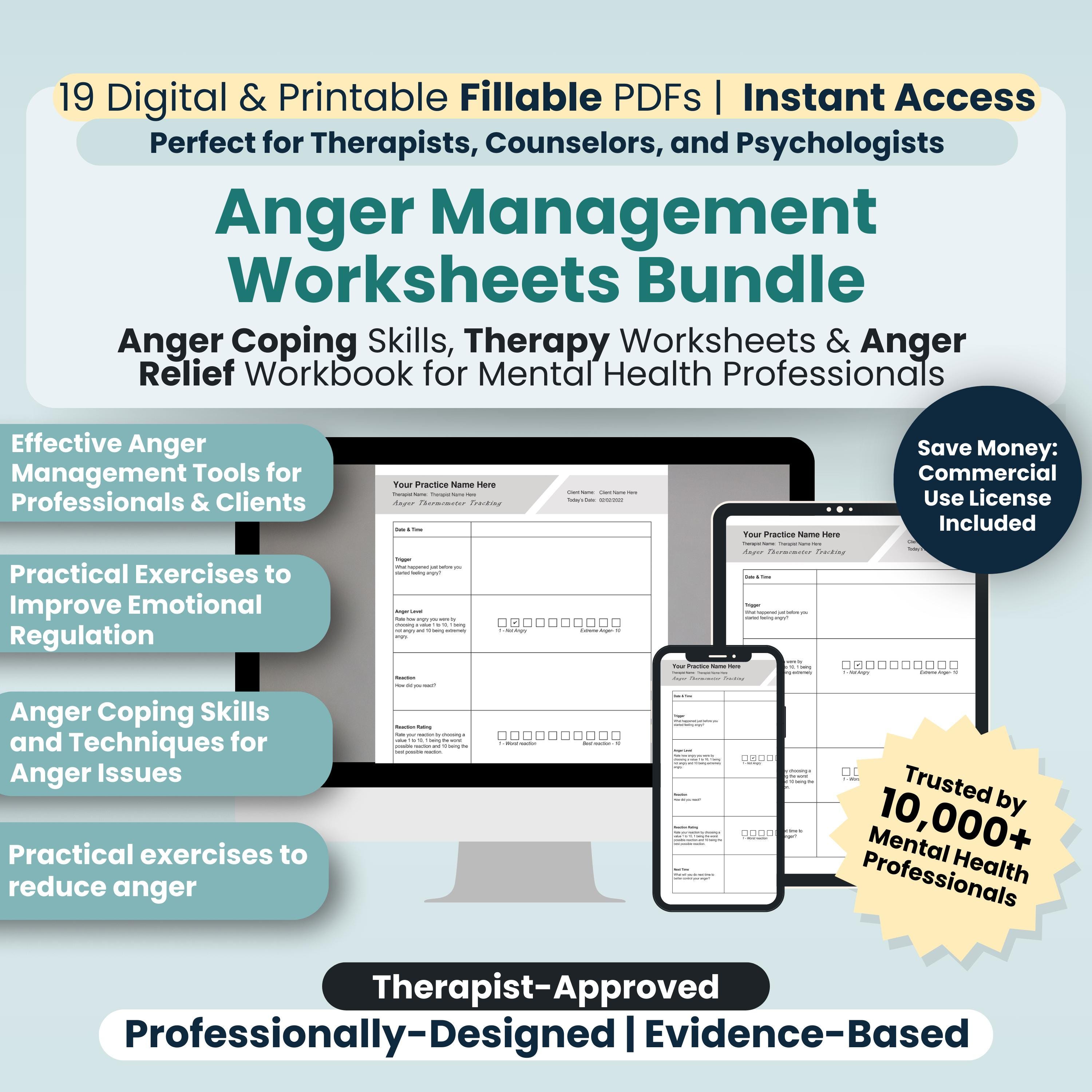 Anger Management Worksheets Bundle, 19 Fillable/printable PDF Templates ...