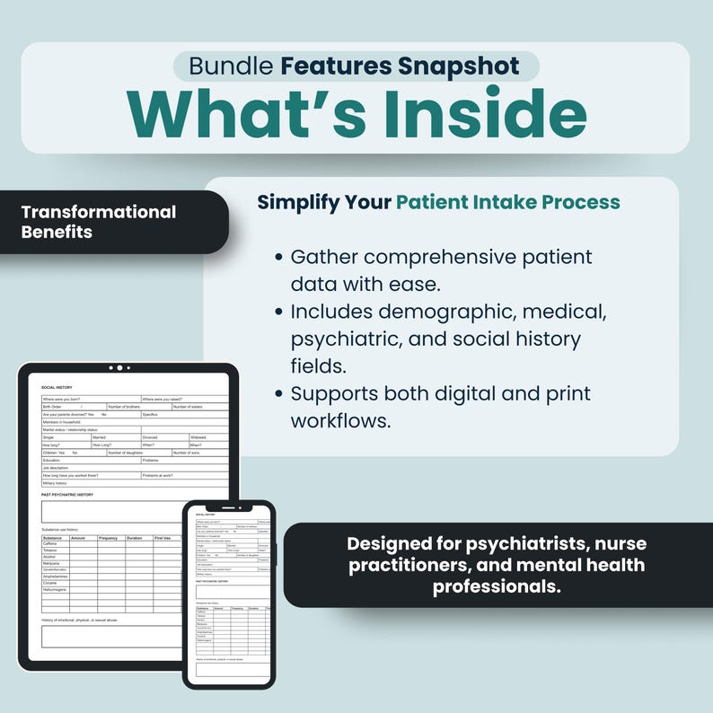 Psychiatric Intake Form PDF Template for Psychiatrists, Nurse ...