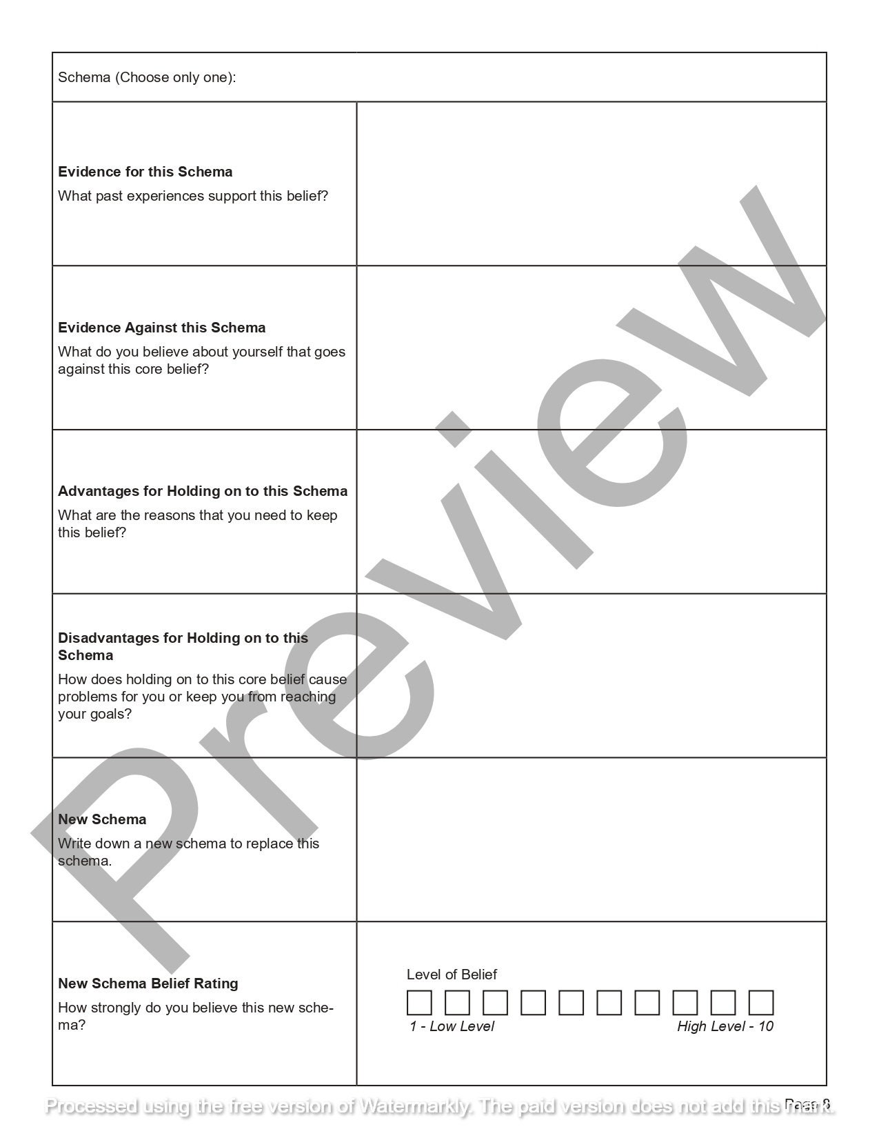 Schema Assessment Worksheet | Editable / Fillable PDF Template | for ...