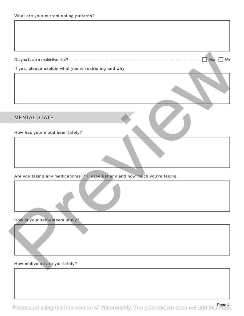Eating Disorder Assessment Template | Editable / Fillable PDF | for ...