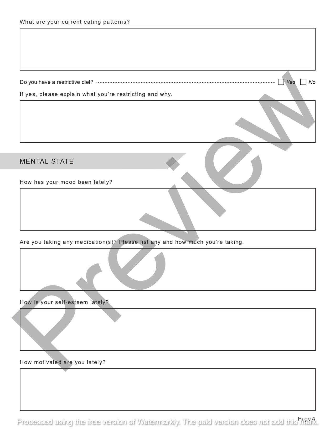 Eating Disorder Assessment Template | Editable / Fillable PDF | for ...