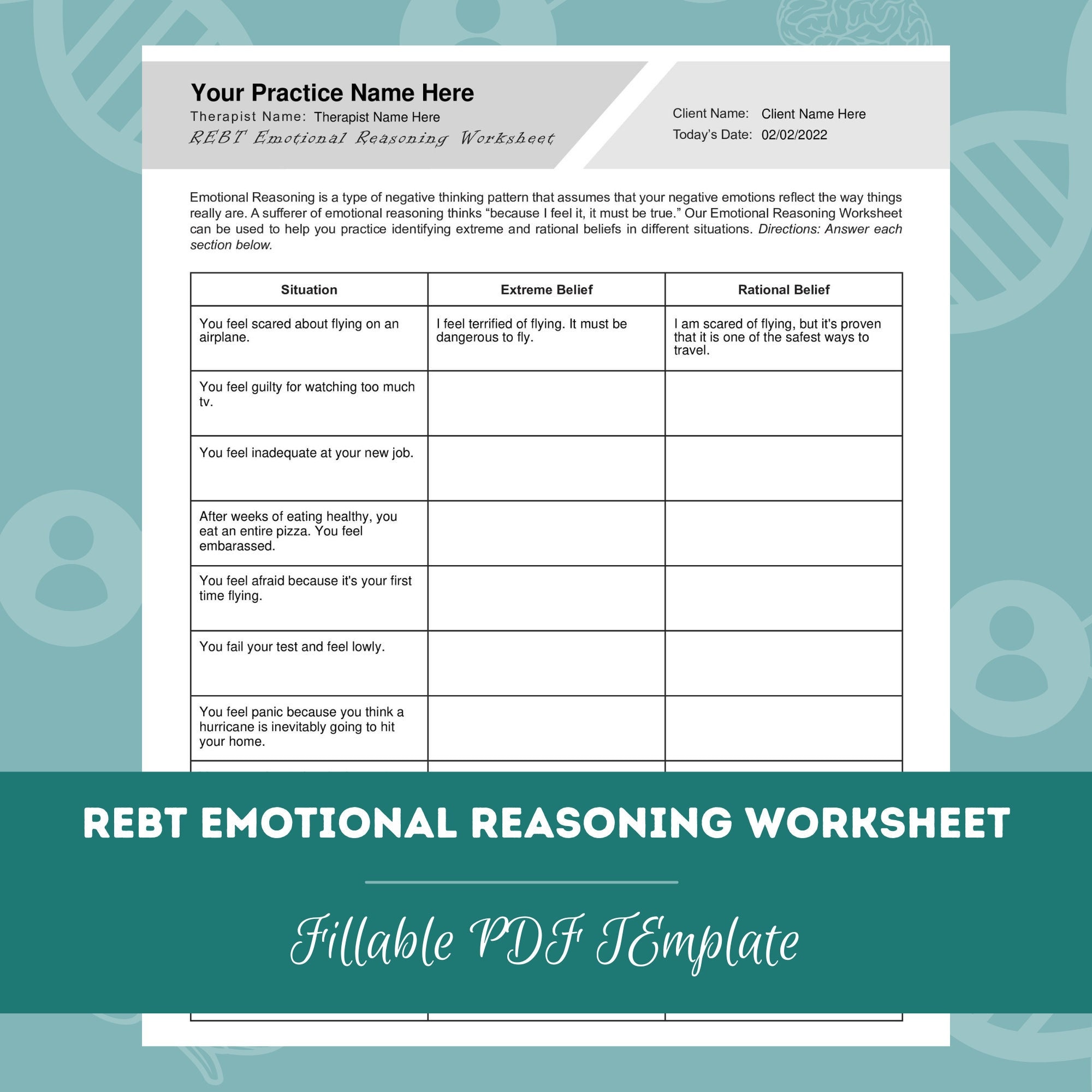 REBT Emotional Reasoning Worksheet | Editable / Fillable PDF Template ...