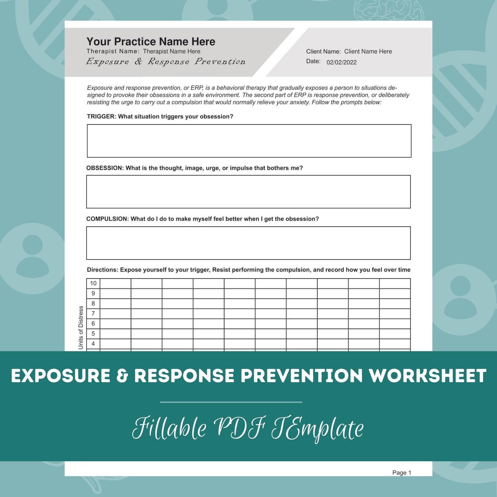 Exposure & Response Prevention Worksheet | Editable / Fillable ...