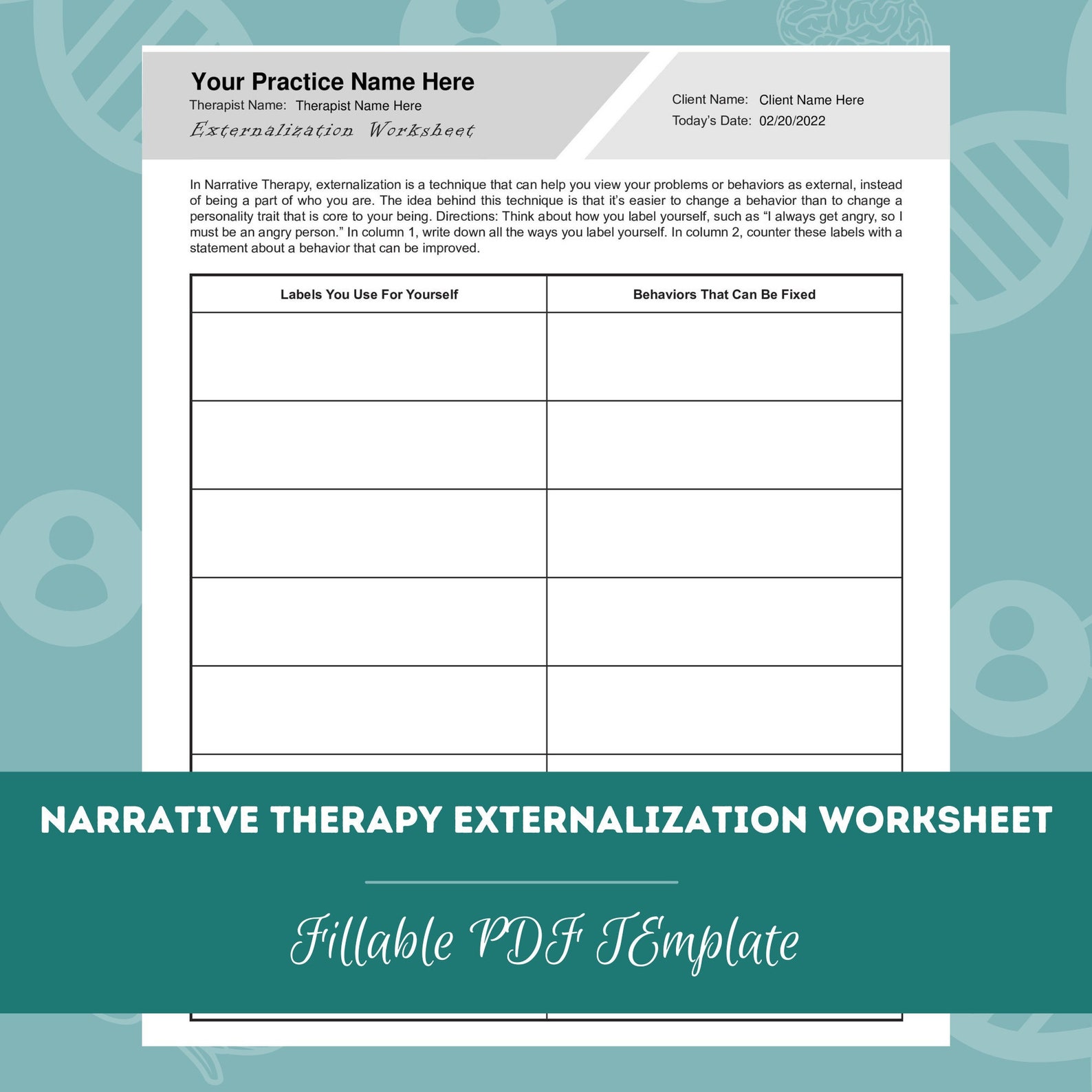 Narrative Therapy Externalization Worksheet | Editable / Fillable PDF ...