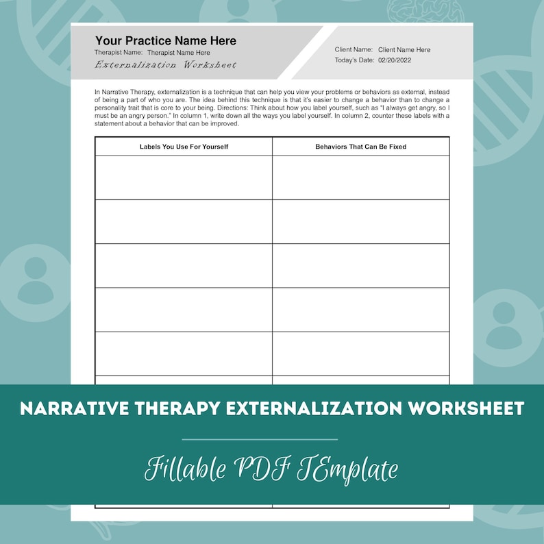 Narrative Therapy Externalization Worksheet | Editable / Fillable PDF ...