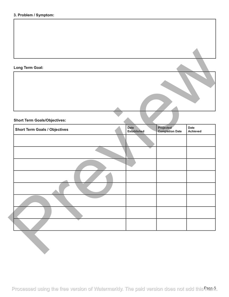 Counseling Treatment Plan Template for Mental Health, Fillable ...