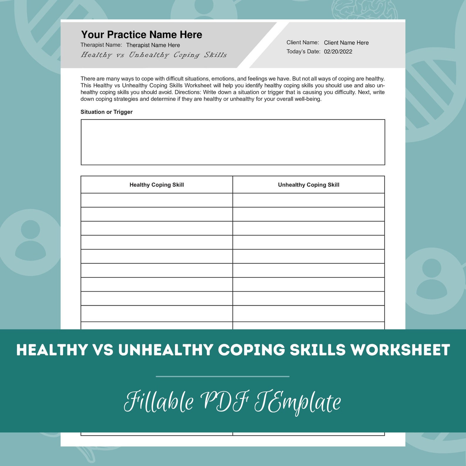 Healthy Vs Unhealthy Coping Skills Worksheet | Editable / Fillable PDF ...