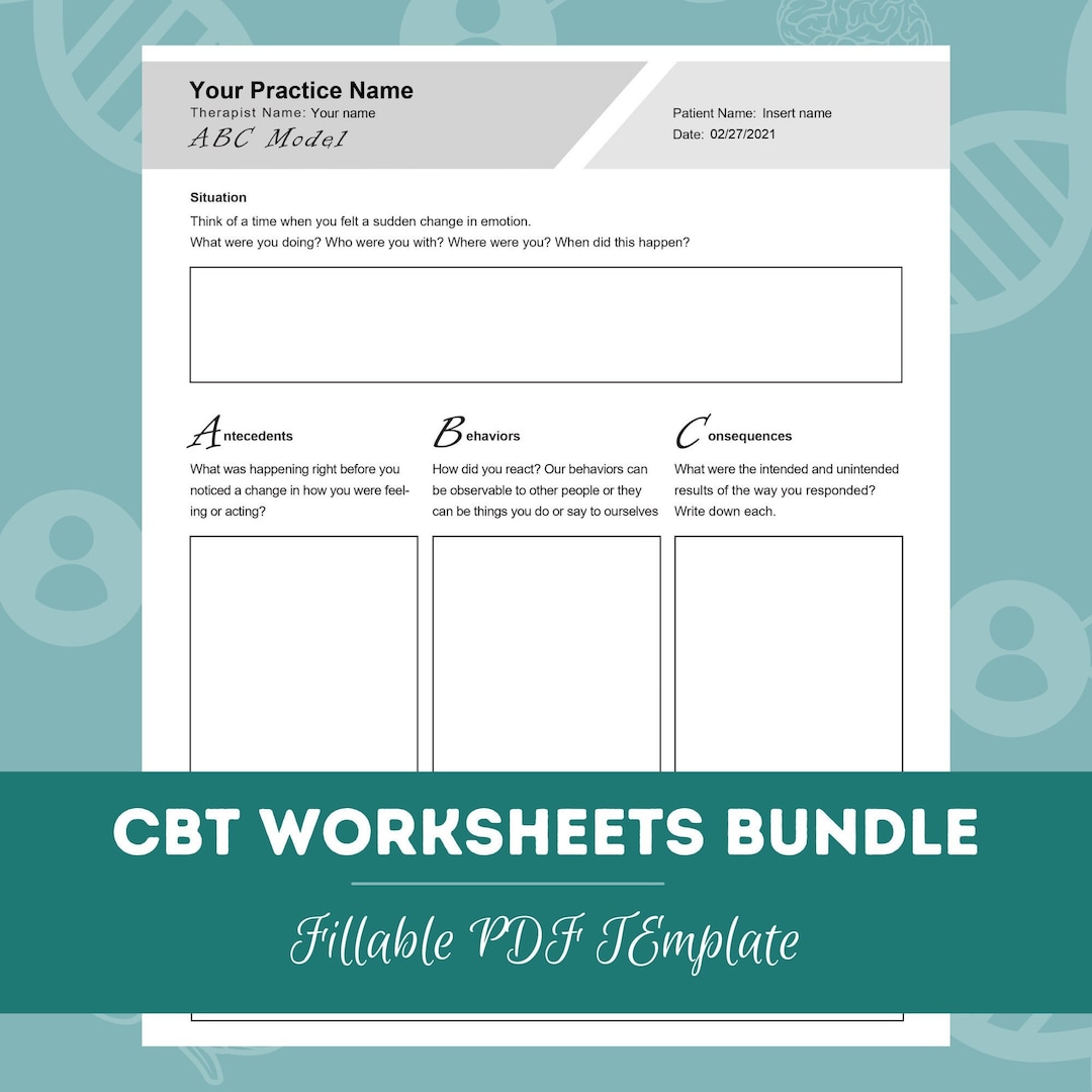 CBT Worksheets Bundle, 33 Fillable, Printable PDF Templates, Cognitive ...