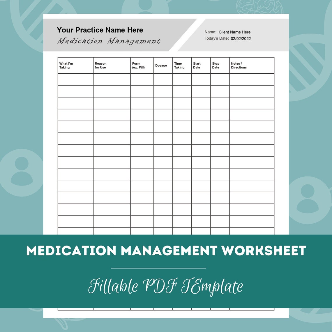 Medication Management Worksheet | Editable / Fillable PDF Template ...