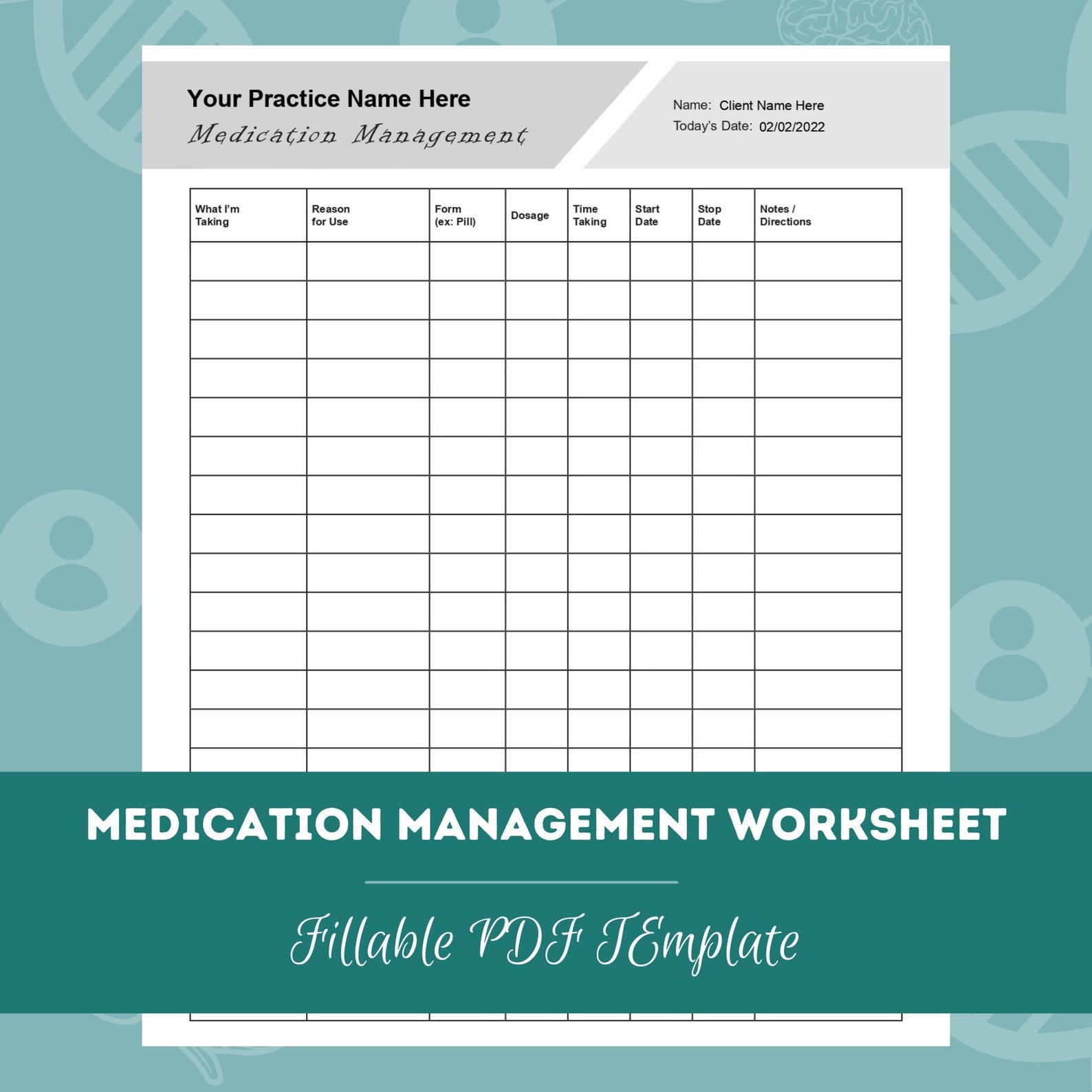Medication Management Worksheet | Editable / Fillable PDF Template ...