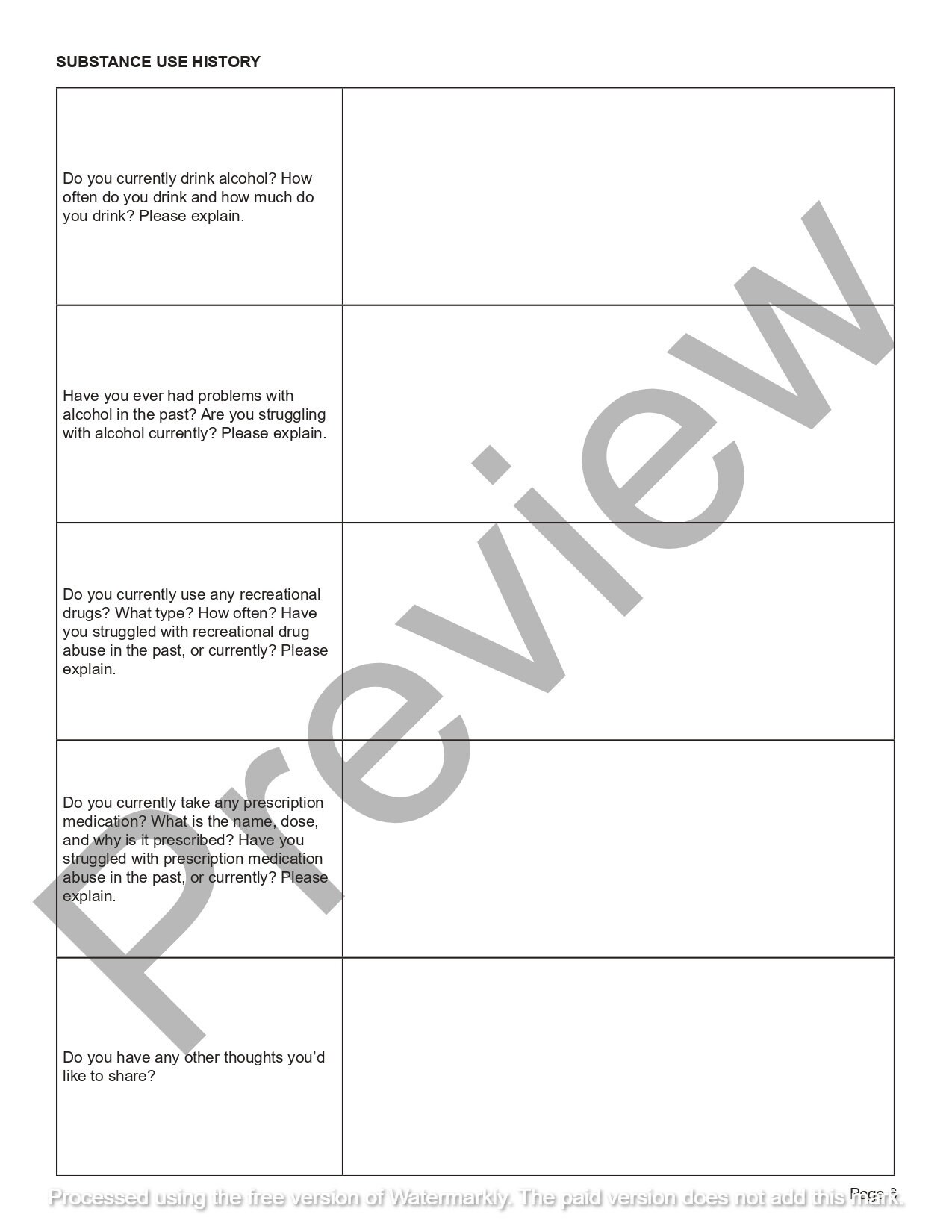 Trauma History Questionnaire | Editable / Fillable PDF | for Counselors ...