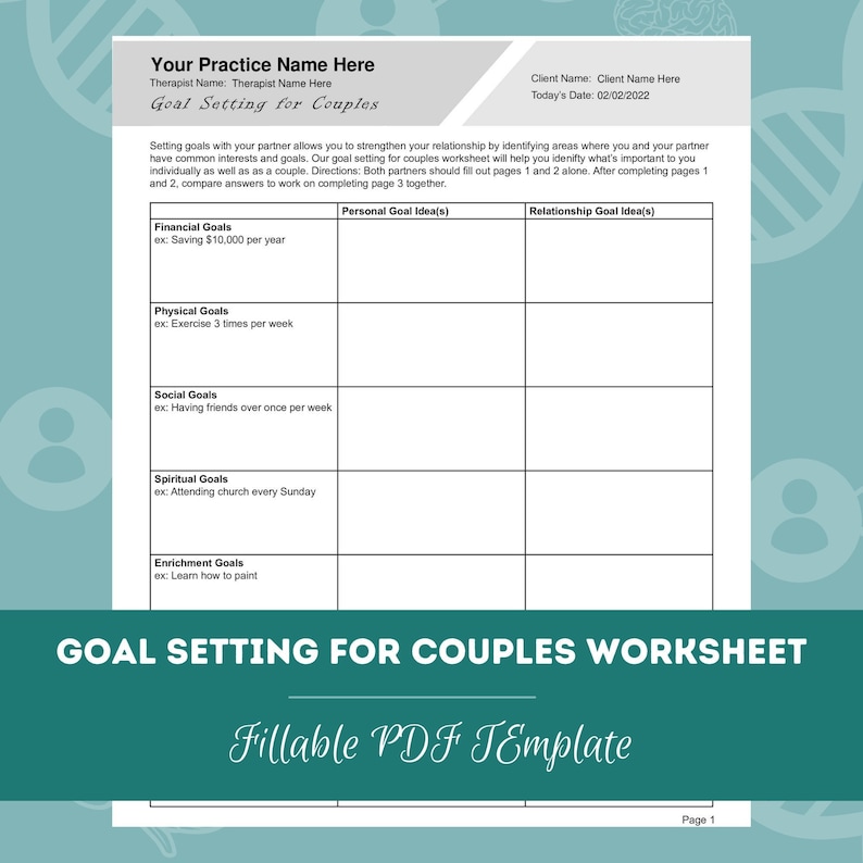 Goal Setting for Couples Worksheet | Editable / Fillable PDF Template ...