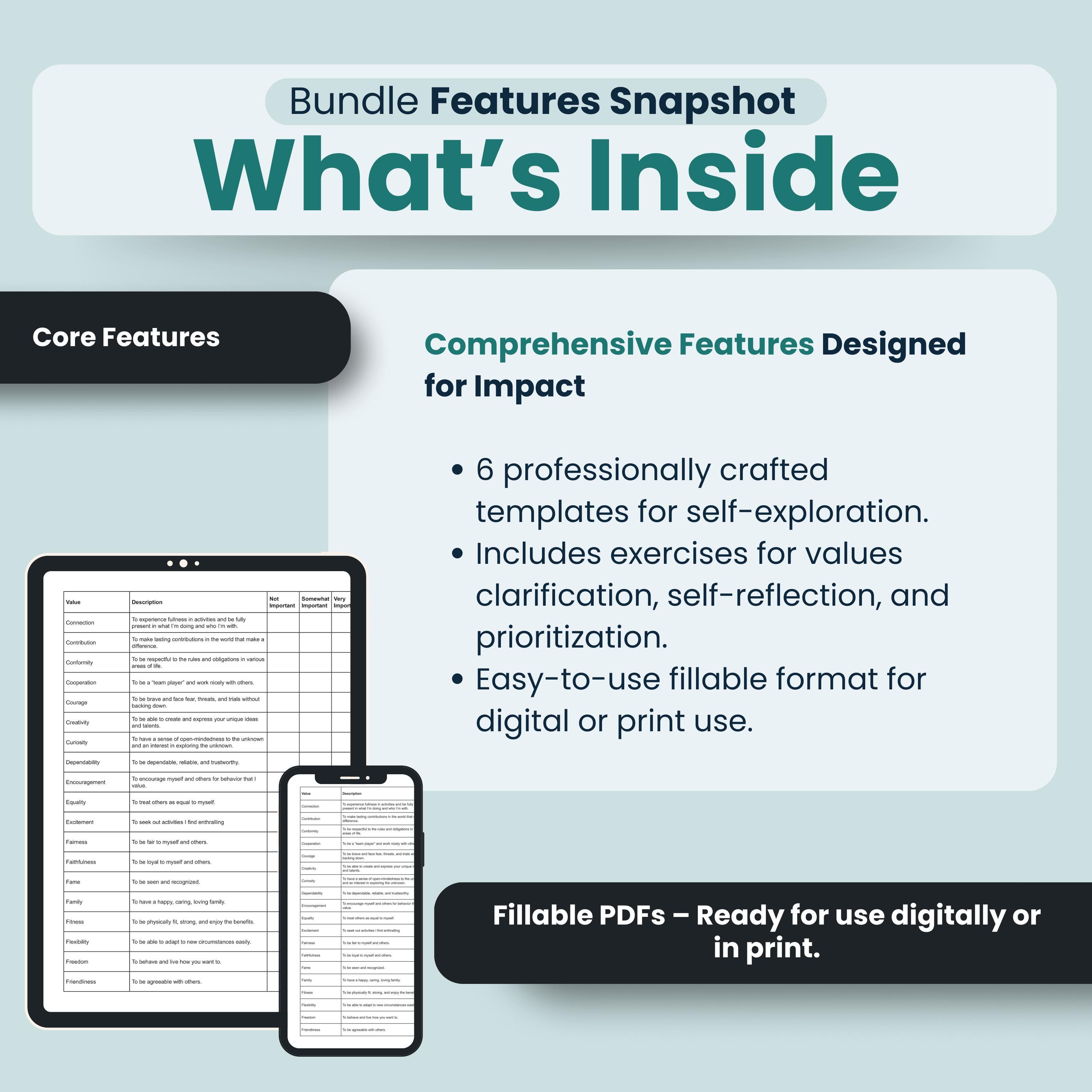 Identifying Core Values Worksheets, Fillable PDF Template, Self ...