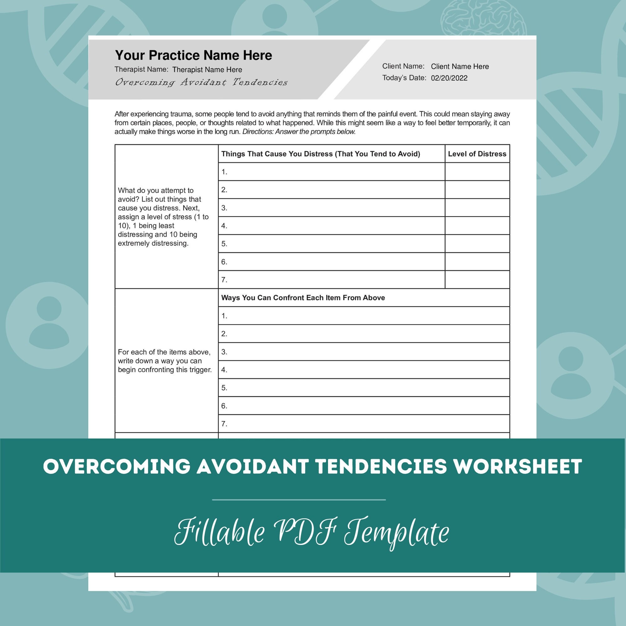 Overcoming Avoidant Tendencies Worksheet | Editable / Fillable PDF ...